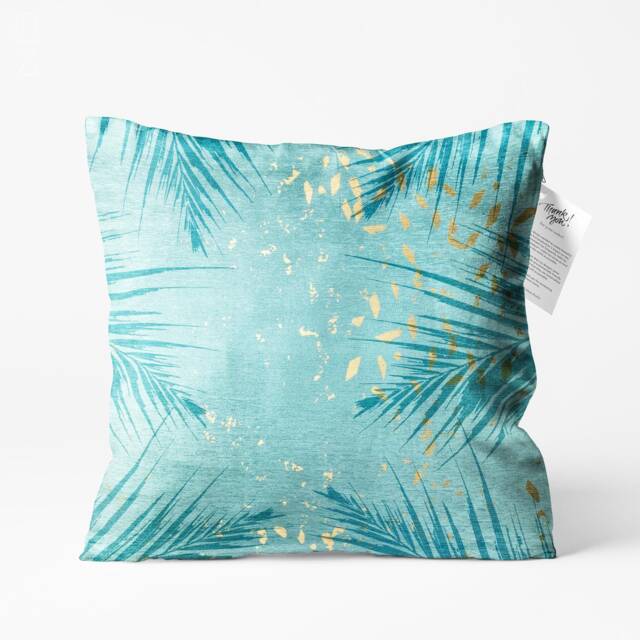 Tropical Cushion Cover With Green Leaves On The & Turquoise - Double ...