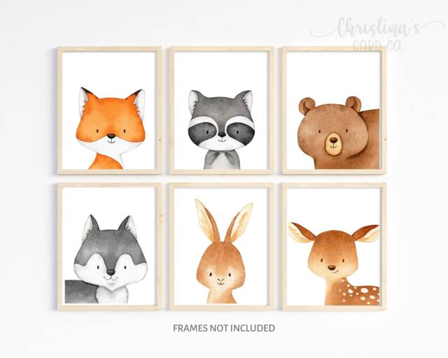 Nursery Wall Prints - Woodland Animal Theme 5x7, 8x10, 11x14 Decor Art ...