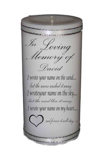 Personalised Memorial Candle Funeral Personalised With Loved Ones Name ...