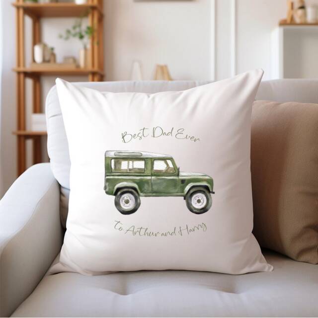 Personalised Best Dad Land Rover Cushion - Green Red Blue Father's Day ...