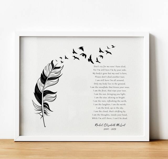 Personalised Feather Poem Print Bereavement Gift, Memorial Thoughtful ...