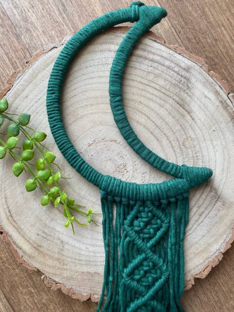 Green Moon Wall Hanging, Macrame Art, Crescent Moon, Celestial Gift ...