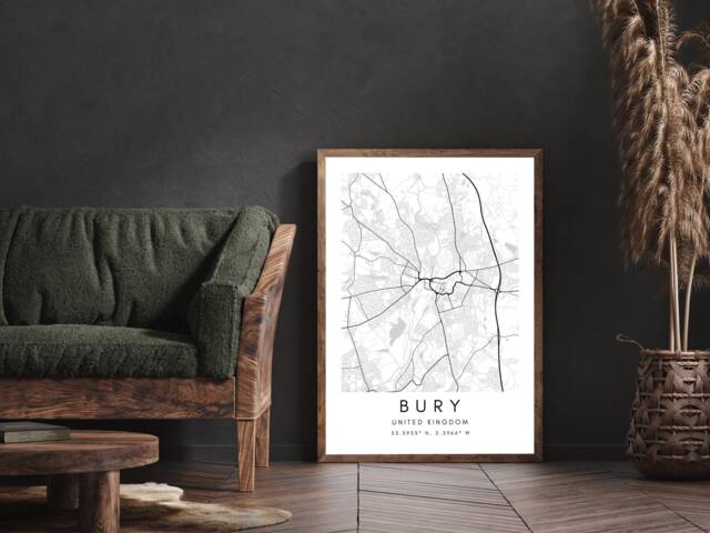 Bury UK Map Print Minimalist Black & White Art by Etsy | ufurnish.com