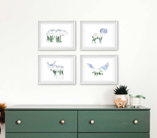 Mountain Animal Watercolor Print Set Archival Nursery Art by Etsy ...