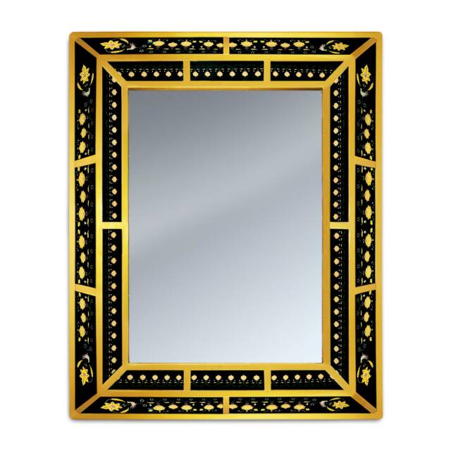 Hand Painted Glass Mirror - Black Background & Double Frame Elegant ...