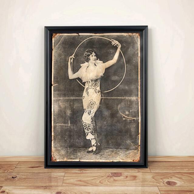 Aged Reproduction Of A Vintage Glamour Girl With Hoop. Art Print - A4 ...
