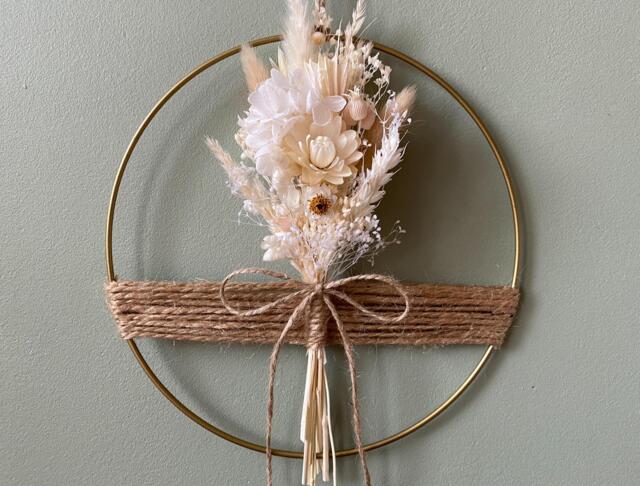 Minimalist Dried Flower Hoop With Neutral Bouquet - Rustic Boho Wall ...