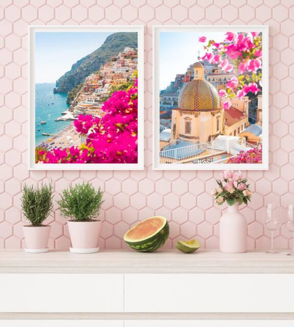 Positano Print Set Of 2 Perfectly Pink - Positano, Italy Travel ...