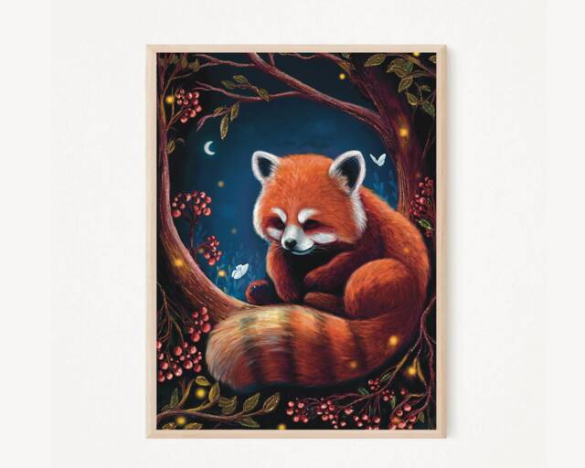 A4 A5 Red Panda Art Print - Wall Art Cute Panda Poster Gift For Her ...