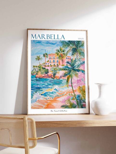 Marbella Spain Travel Poster Beach Coastal Art Print by Etsy | ufurnish.com