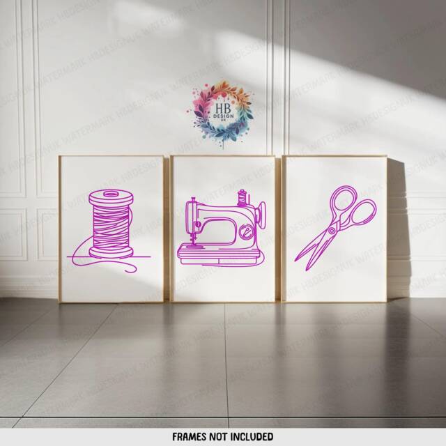 Pink Minimal Sewing Prints - Set Of 3 Wall Art - Sew Poster Artwork ...