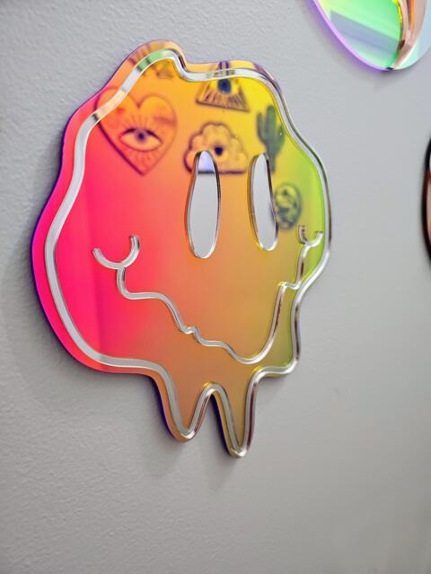 Iridescent Pink Melting Smiley Face Wall Art Holographic Dopamine Decor ...