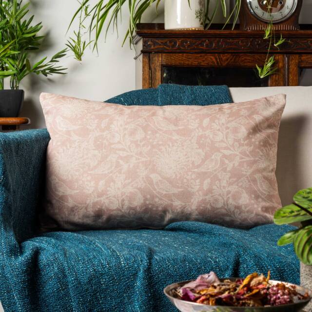 Aviary Toile Xl Rectangular Cushion Cover in Dusky Pink. Cottagecore ...