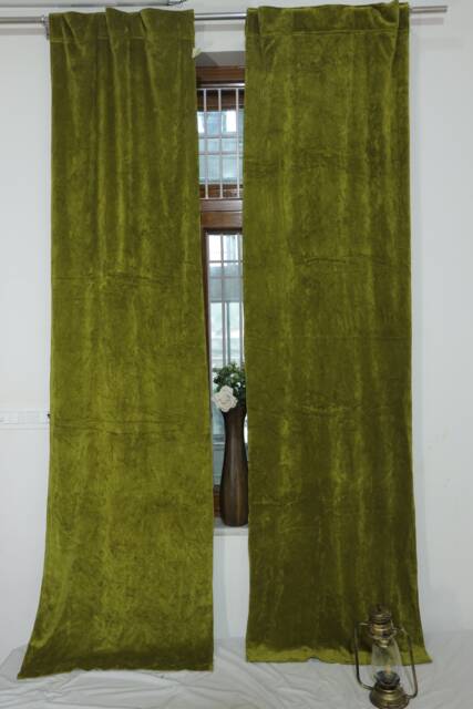 Olive Green Velvet Curtains Bohemian Cotton Window Panels - Set Of 2 by ...