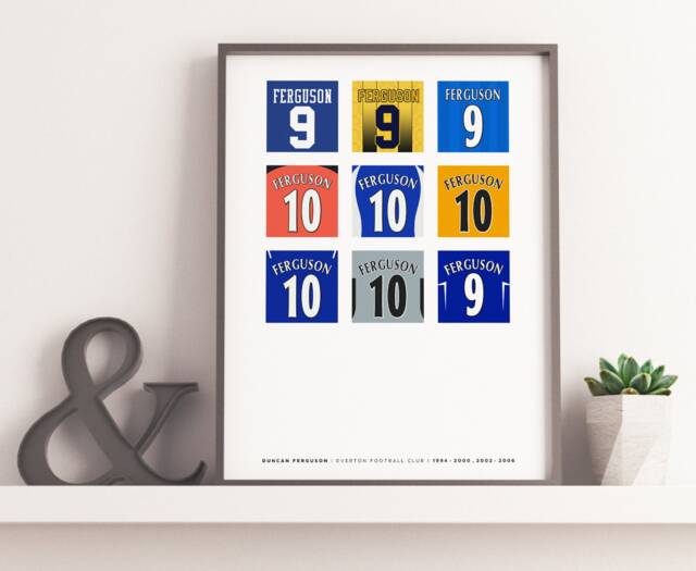 Duncan Ferguson Career in Shirts Poster - Big Dunc, Everton Fc, Legend ...
