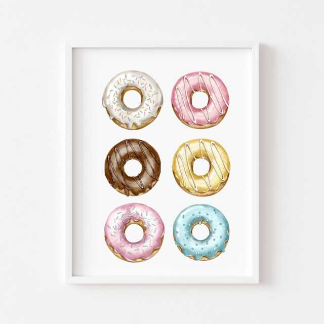 Colourful Doughnut Watercolour Print Bakery Kitchen Unframed Wall Art ...