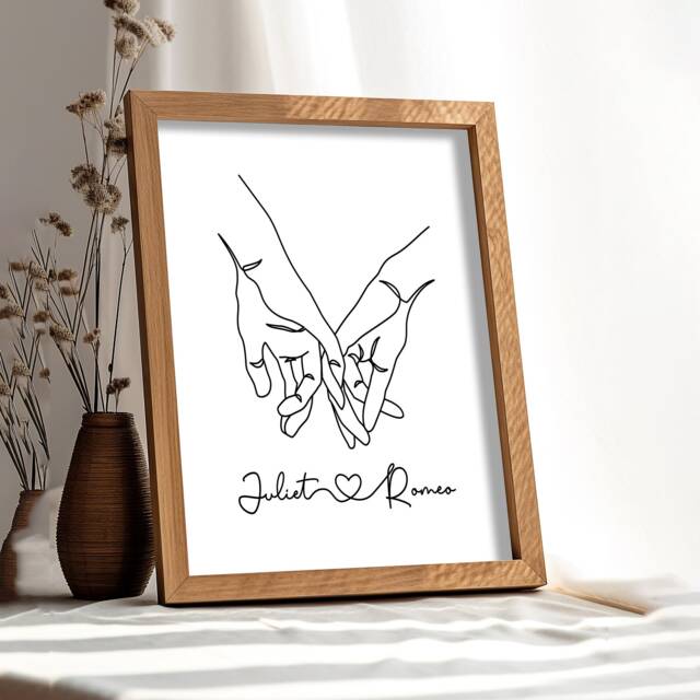 Personalised Couple Holding Hands Line Art Poster, Anniversary Print ...
