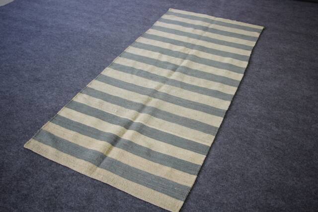 Rug Runner, Grey & White Runner Rug, Striped Indoor Wool Hallway Stripe ...
