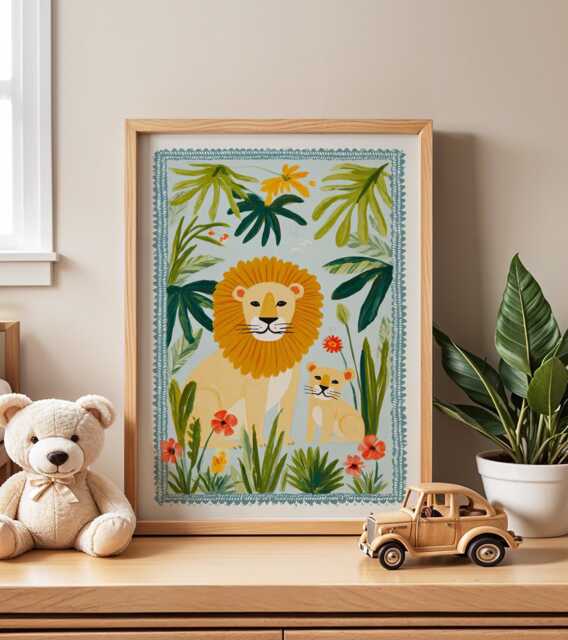 Lion Nursery Wall Art, Jungle Animal Illustration, Safari Kids Room ...