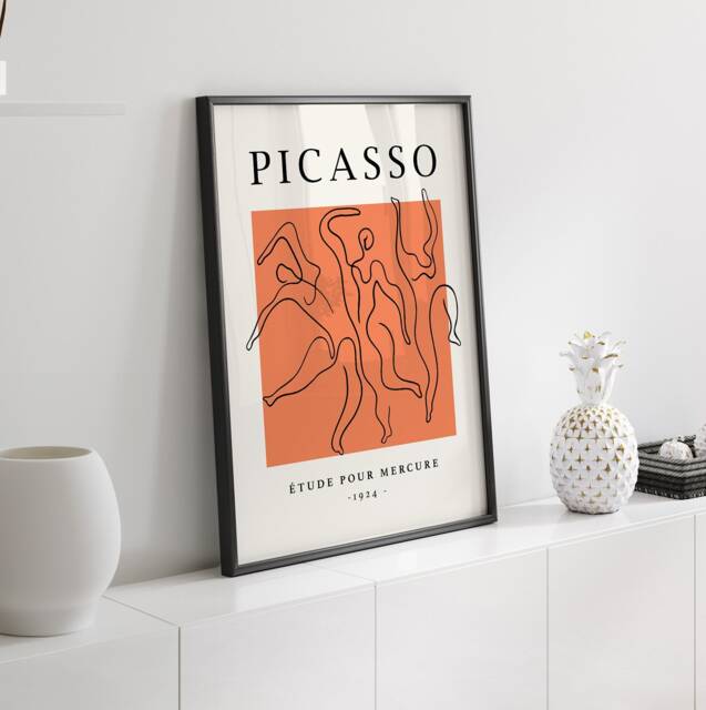 Picasso Art Print, Orange Wall Art, Pablo Picasso, Cream Decor, Boho ...