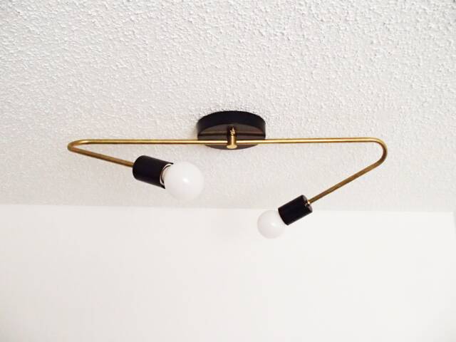 Mid Century Modern Flush Mount Ceiling Light - Black & Brass Twin ...