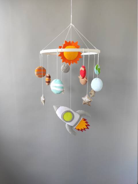 Solar System Baby Space Mobile, Planet Nursery Outer Rocket Crib Cot ...
