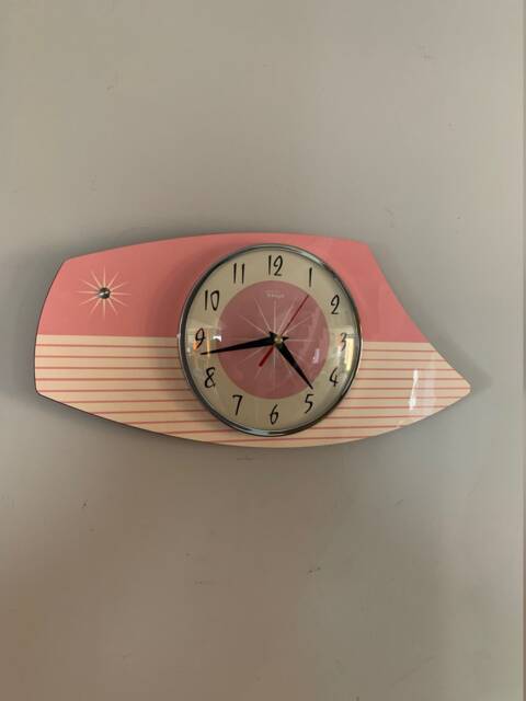 Handmade Retro Wall Clock First Lady Pink Formica, Atomic Starburst ...