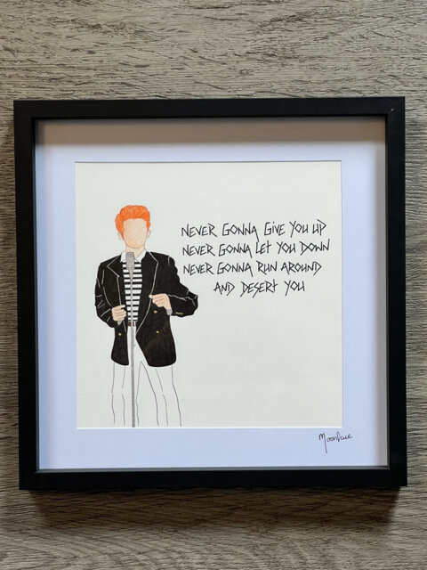 Rick Astley Hand Drawn Framed Artwork With Handwritten Lyrics From by ...