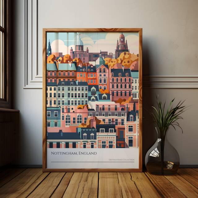 Nottingham Cityscape Art Print Colorful UK Travel Poster by Etsy | ufurnish.com