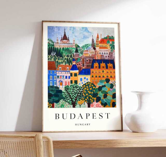 Budapest Poster, Hungary Print, Wall Art, Europe Travel City Skyline ...