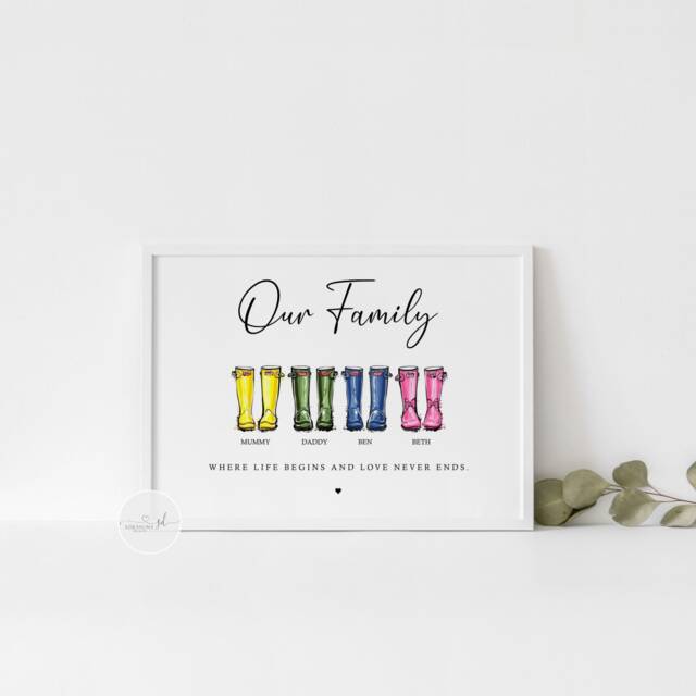 Personalised Welly Boots Our Family Names Print, New Home Wall Art ...