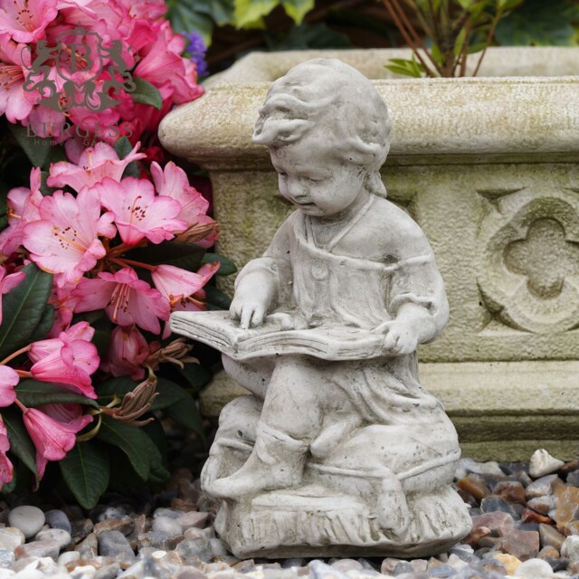 Boy Reading Stone Statue - Outdoor Child Cherub Decoration Garden ...