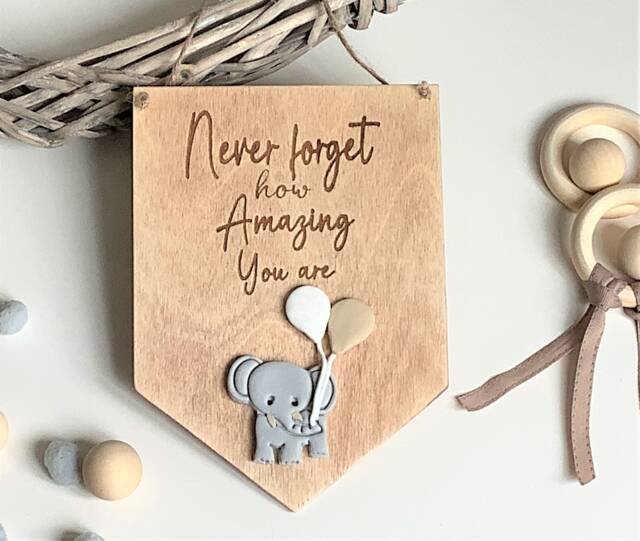 Elephant Nursery Decor, Wooden Decoration, New Baby Gift, Never Forget ...
