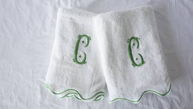 Monogram Towels Scalloped Embroidery Line Cotton Bath Hand Towel Face ...