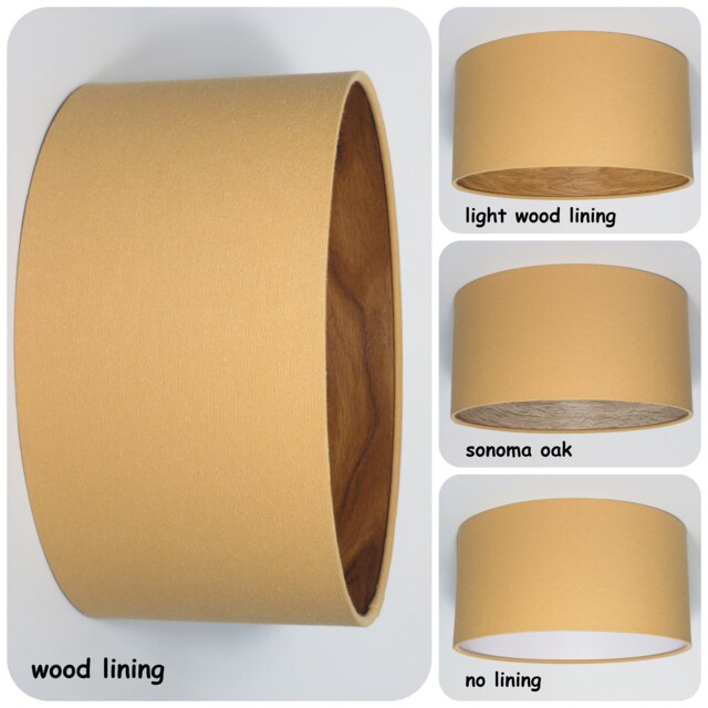 Handmade Yellow Mustard Drum Lampshade, Wood, Light Wood Lining, Sonoma ...