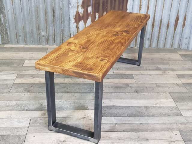 Industrial Style Bench With Square Loop Legs, Dining Table Bench, Solid ...