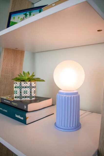 Blue Adeera - Dimmable Small Round Table Lamp With A Glass Light Shade ...