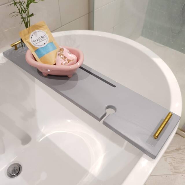 Grey Bath Rack Over The Storage Tray With Gold Brushed Handles Tablet ...