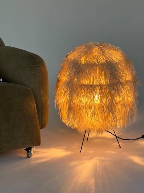 Handcrafted Wool Floor Lamp With Natural Sheep Cover, Unique Round ...