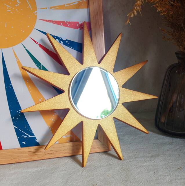 Small Golden Decorative Mirror For Wall, Gold Geometric Mirror, Sun ...