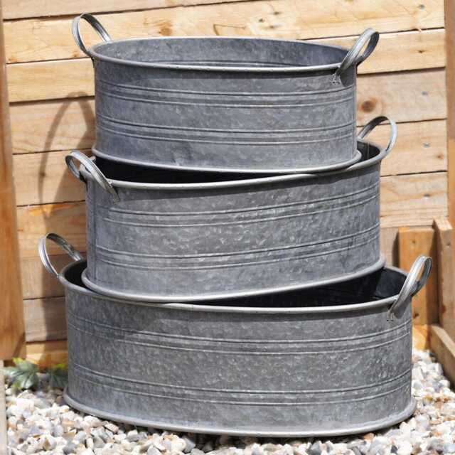Tub Planter Galvanised Metal Flower Pot - Outdoor Vintage Garden Trough ...
