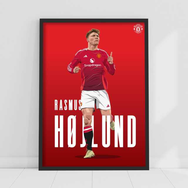 Manchester United Fc Print - Hojlund 24/25 Illustration Player Poster ...