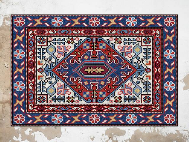 Colorful Oriental Rug Vinyl Mat, Purple Rug, Red Linoleum Ethnic Floor ...