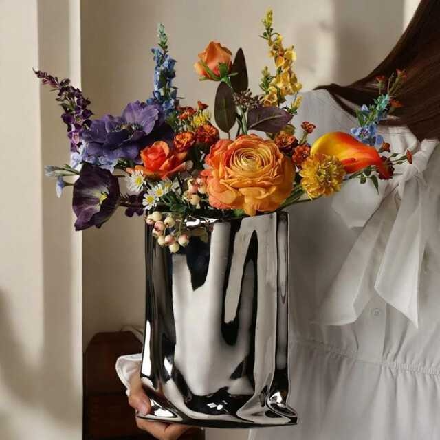 Modern Chrome Vase - Silver Mirror Vase, Metallic Flower Luxury Home D ...