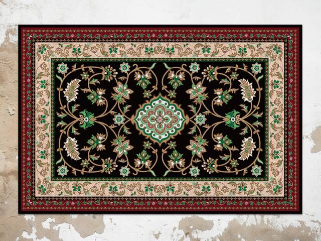 Floral Carpet Vinyl Mat, Green Rug, Beige Linoleum Classical Floor ...