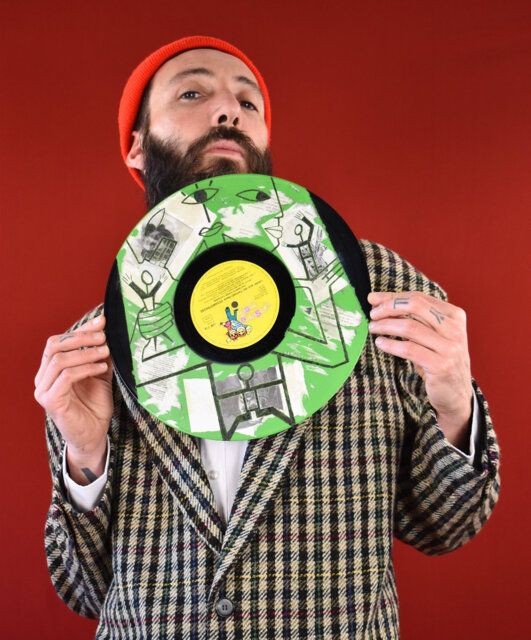 Artwork On Recycled Vintage 80S Vinyl - Engraving Decollage Home Decor ...