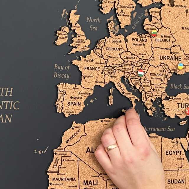 Customizable World Map Push Pin Wall Art in Oak Or Cork For Modern ...