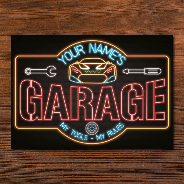 Personalised Garage Neon Effect Sign For Men Mechanic Custom Wall Decor ...