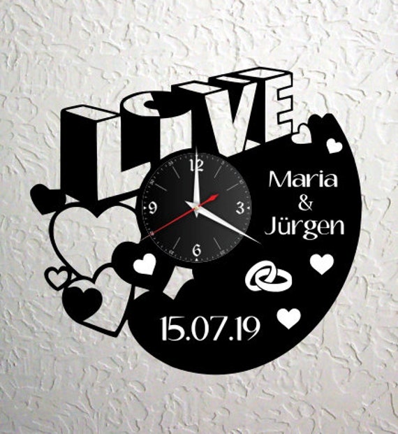Love Record Clock Vinyl Retro Wall With Desired Nameindividual, Gift ...
