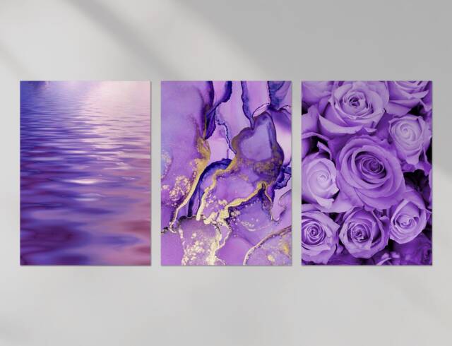 3 X Abstract Purple Posters - Roses Marble Trio Of Prints Portrait ...